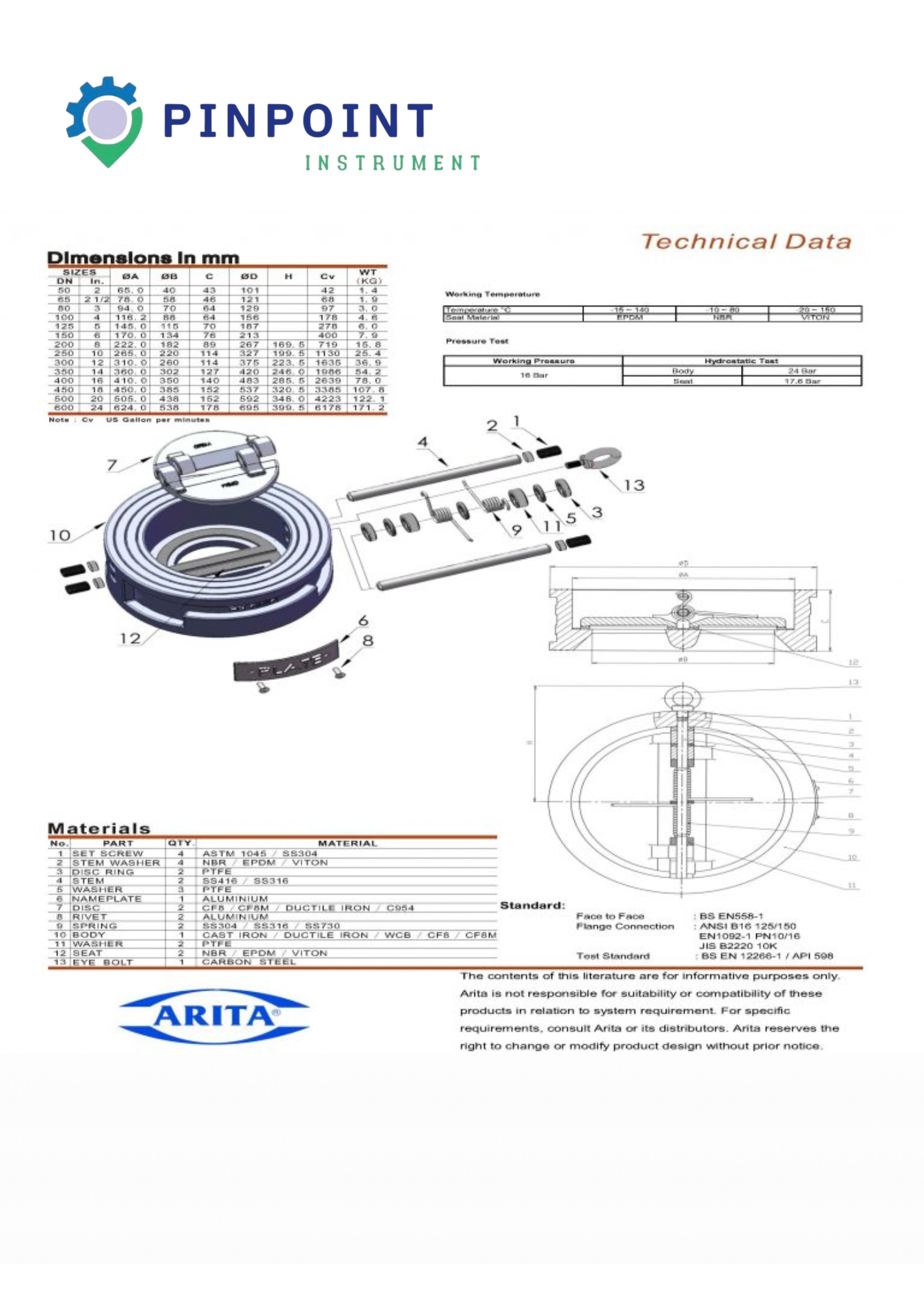Arita Dual Check Valve Cast Iron - พิน พอยต์ อินสทรูเม้นท์